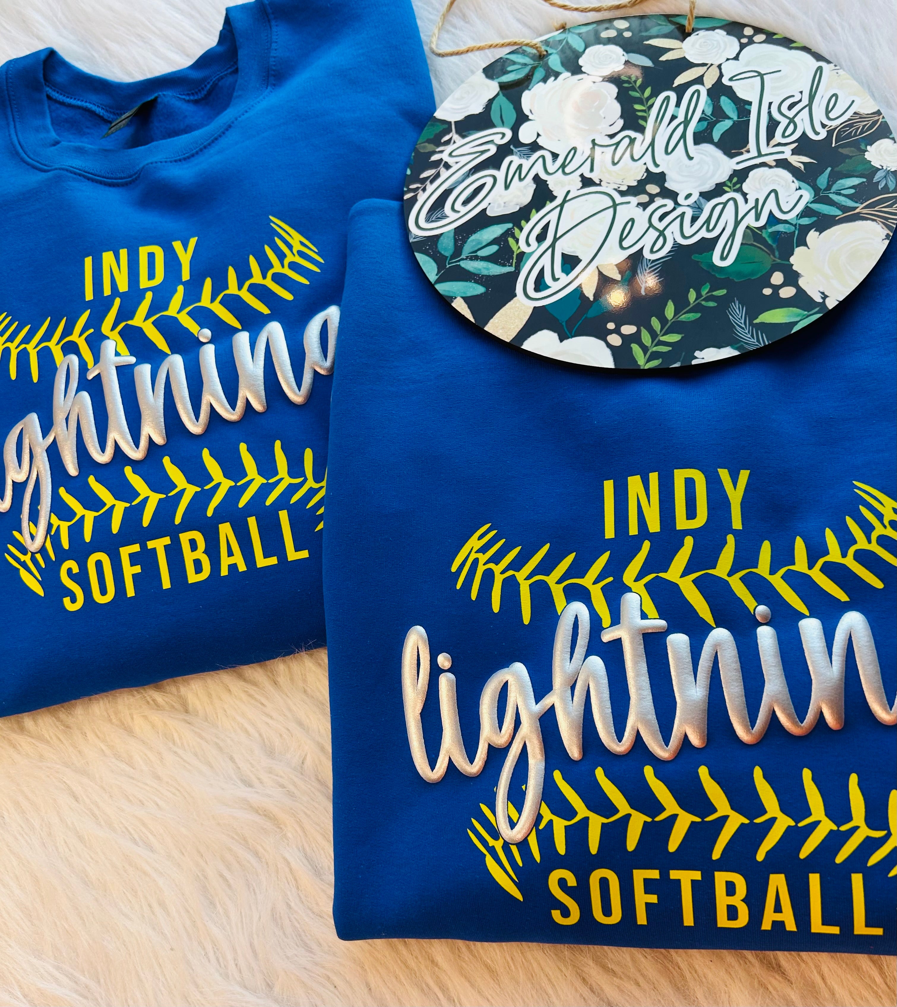 Indy Lightning Softball Metallic Puff Design – Emerald Isle Design