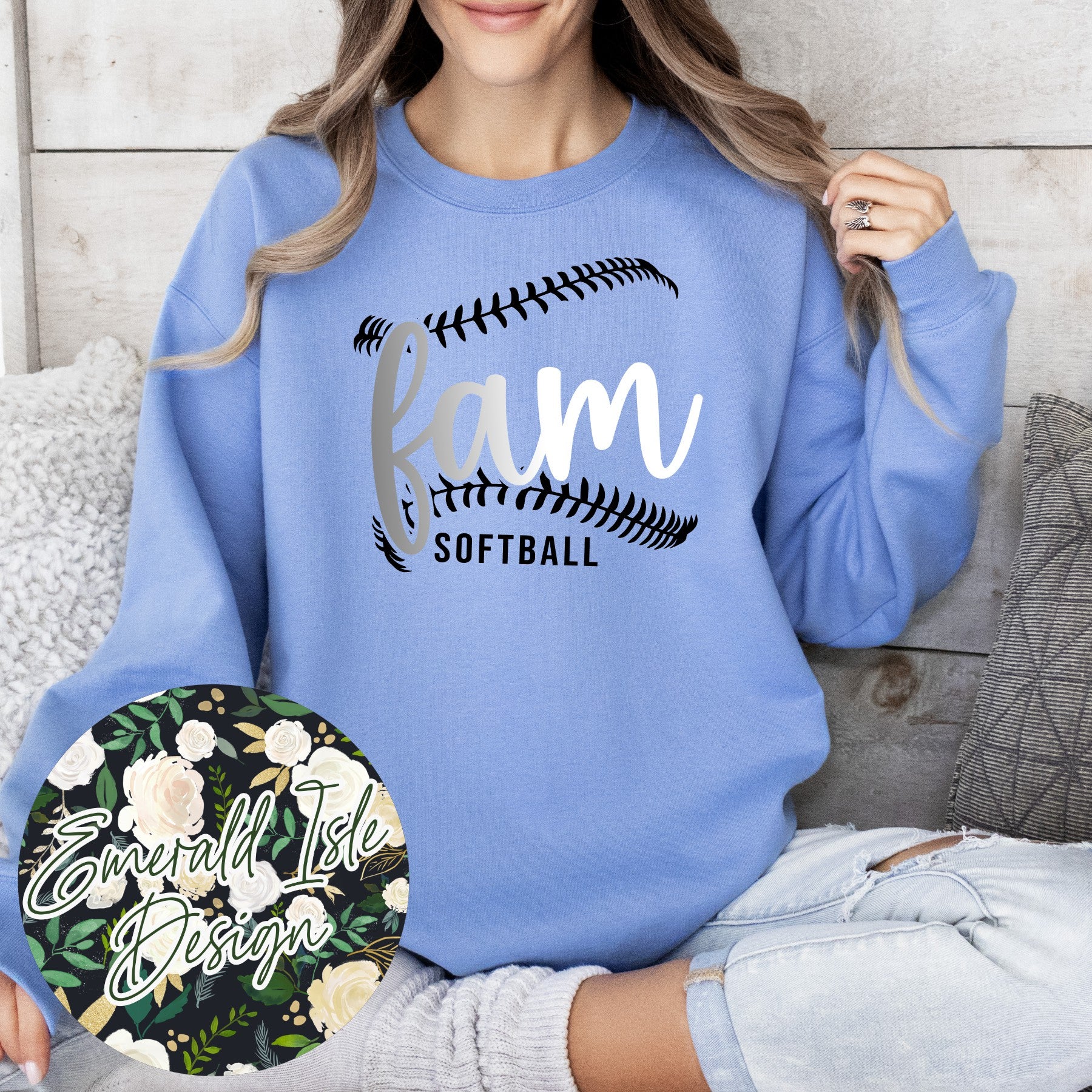 Fam Softball Metallic Puff Design – Emerald Isle Design